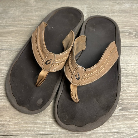 OluKai | Shoes | Olukai Hokua Mens Brown Leather Flip Flop Sandals Size ...